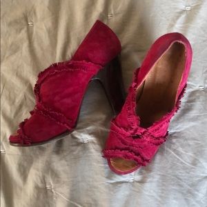 Chie Mihara | Shoes | Red Frayed Edge Chie Mihara Pumps With Wood Heel ...